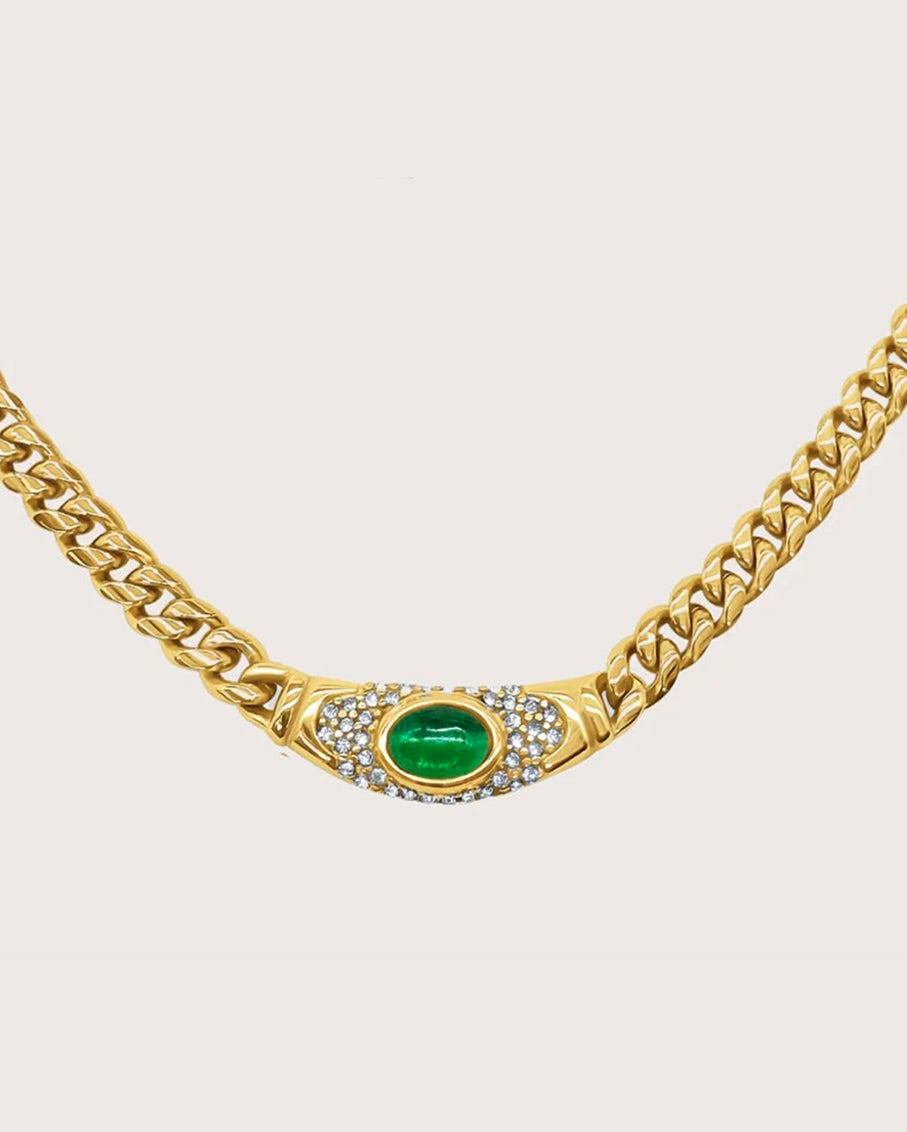 Gold Chain with Green Stone Necklace – shopatsauce.com